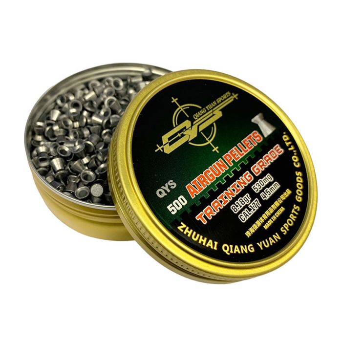 QYS Training Grade Flat Head Pellets .177 [4.49mm 8.18gr 530mg] 500 Tin